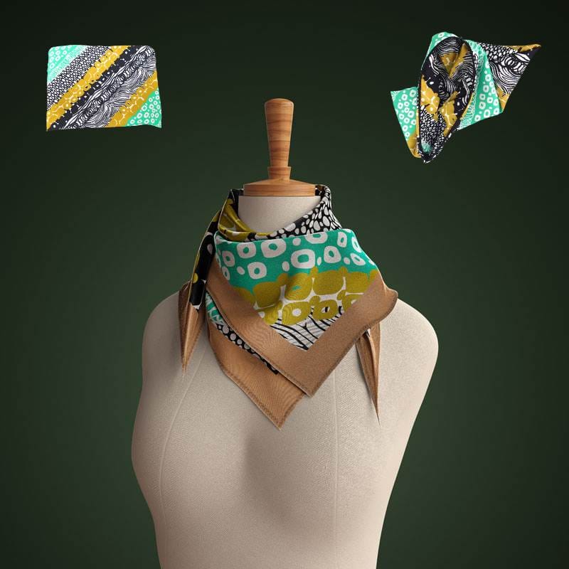 Foulard Mesmè con pochette coordinata - disegno fiori astratto verde